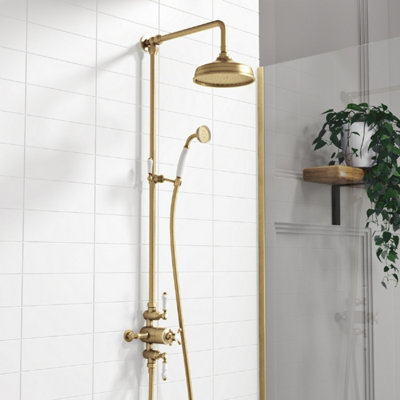 Pembroke Brushed Brass Exposed Shower Valve & Riser Kit | DIY at B&Q