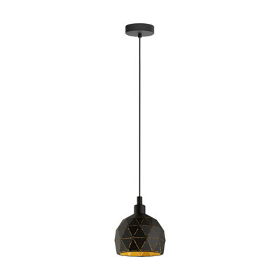 Pendant Ceiling Light Black Powder Coated Inside Gold Cut Out Shade ...