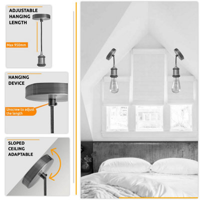 Pendant Light Fitting Set E27 Base, 3 Core Adjustable Flex Cable 1m for ...