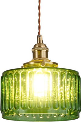 Pendant Light Green Glass Retro Chandelier Hanging Ceiling Lamp