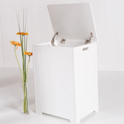 Pendeen White Wooden Laundry Bin, Bathroom Storage Chest, Cabinet ...