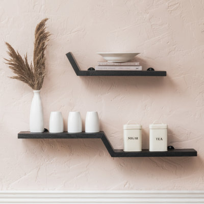 Penny Set of 2 Wall Mounted Shelves Solid Wood | DIY at B&Q