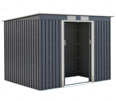 Pent Roof Metal Shed, Low Maintenance Outdoor Storage - Dark Grey, 6ft ...