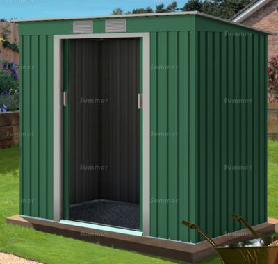 Pent Roof Metal Shed, Low Maintenance Outdoor Storage - Green, 4ft Deep ...