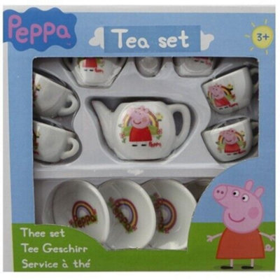 Peppa Pig Tea Set Party Kids Saucers Pot Cups Porcelain Pretend 13pc ...