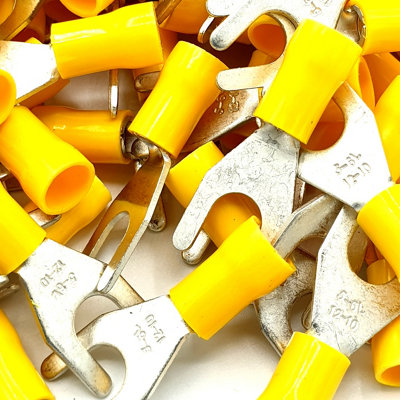 PEPTE 100 x 4.3mm Yellow Cable Crimp Fork Spade Terminals Connectors ...