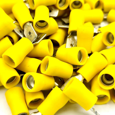PEPTE 100 x Yellow 4-6mm2 Pre-Insulated Male Push-On Crimp Tab Terminals