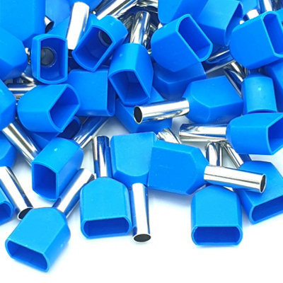 PEPTE 100pcs 2.5mm Blue Dual Bootlace Crimp Ferrules Insulated Cord End ...