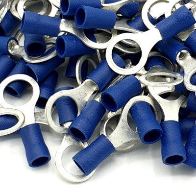 PEPTE 100pcs Blue Insulated Crimp Ring Terminals 10.5mm Stud Size ...