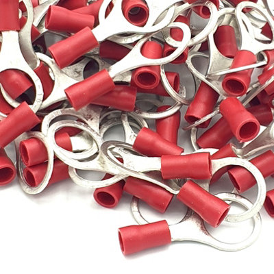 PEPTE 100pcs Red Insulated Crimp Ring Terminals 12mm Stud Size ...
