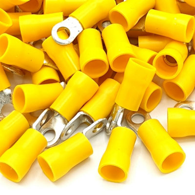 PEPTE 100pcs Yellow Insulated Crimp Ring Terminals 3.7mm Stud Size ...