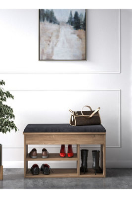 Pera Shoe Bench with Hidden Storage Padded Seat, 80 x 31 x 46 cm, Oak