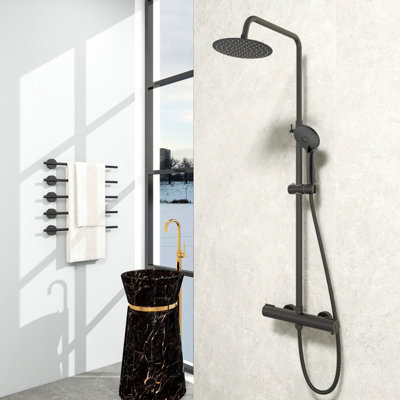 Perfect Sanitary 3-spray pattern Wall-mounted Matte Black Thermostatic ...