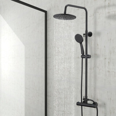 Perfect Sanitary Matt Black Thermostatic Mixer Shower Set Round Twin