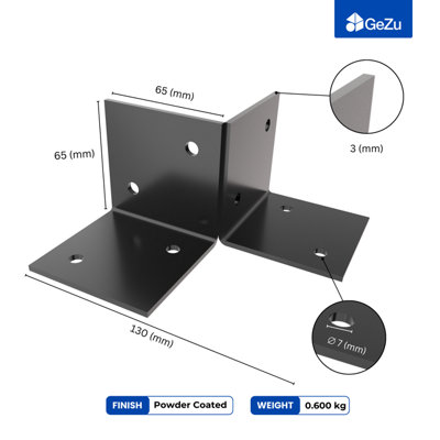 Pergola Floor Bracket Black - Fence Post Corner Bolt Down Bracket ...
