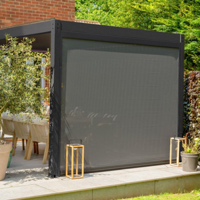 PergoSTET 3m x 3m Pergola with 3 Drop Sides and LED Lighting in Grey