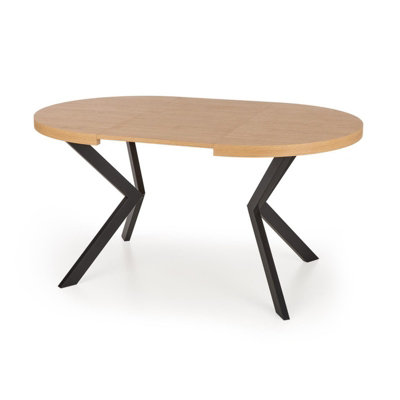 PERONI Scandinavian Extending Round Dining Table Golden Oak with Black Legs