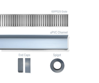 Perpendicular Slot Channel Drain Kit, 1000mm L x 74mm W x 27mm D, 316 ...