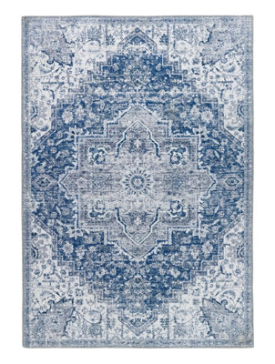 Persian Blue Rug, Floral Rug, Geometric Rug, Easy to Clean Rug ...