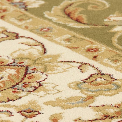 Persian Easy to Clean Bordered Floral Green Traditional Rug for Dining ...