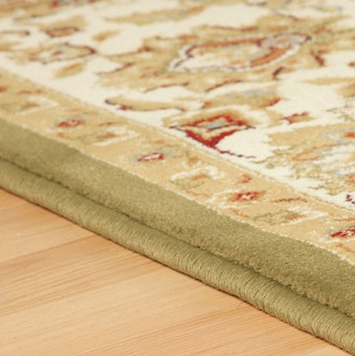 Persian Easy to Clean Bordered Floral Green Traditional Rug for Dining ...