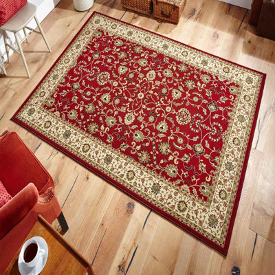 Persian Easy to Clean Bordered Floral Red Traditional Rug for Dining ...