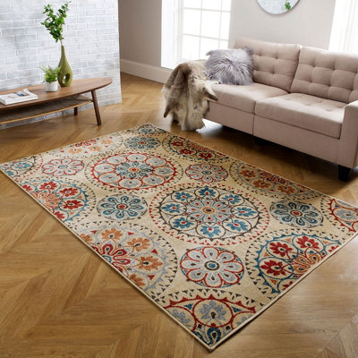 Persian Easy to Clean Floral Graphics Multi Traditional Dining Room Rug ...