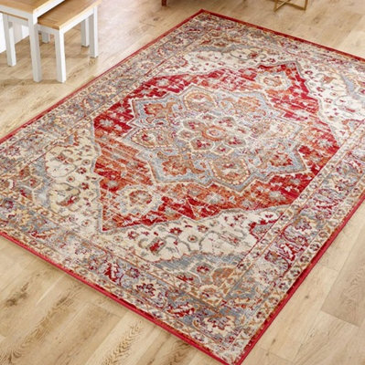 Persian Easy to Clean Floral Graphics Red Traditional Dining Room Rug ...