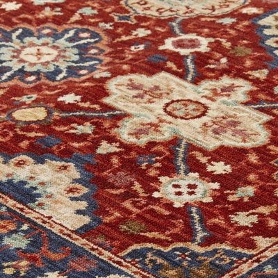 Persian Red Traditional Geometric Bordered Wool Rug for Living Room ...