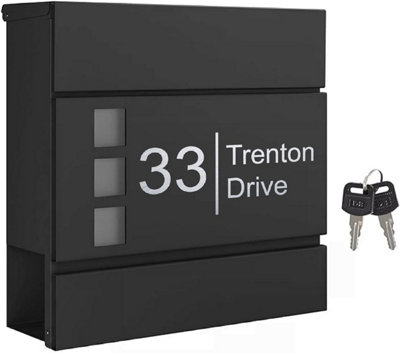 Personalised Wall-Mounted Lockable Mailbox Black Letter Box with ...
