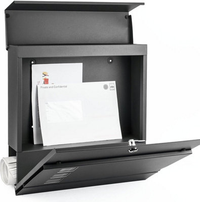 Personalised Wall-Mounted Lockable Mailbox Black Letter Box with ...