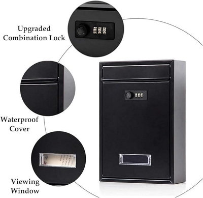 Personalised Wall Mounted Modern Post Box Mailbox Black Large Letter ...