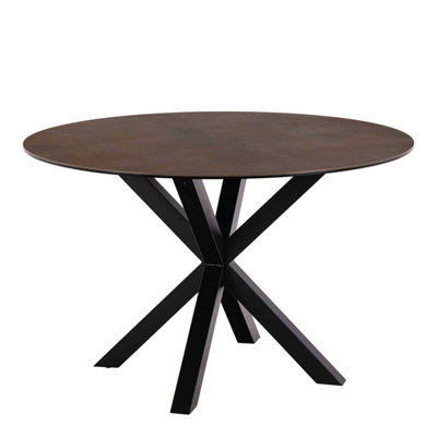 Perth 119cm Round Rusty Brown Ceramic Dining Table with Industrial ...