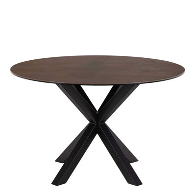 Perth 119cm Round Rusty Brown Ceramic Dining Table with Industrial ...