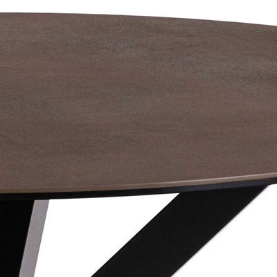 Perth 119cm Round Rusty Brown Ceramic Dining Table with Industrial ...