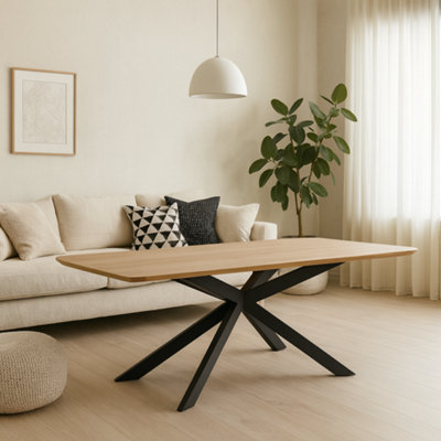 Perth 200cm Natural Oak Dining Table with Black Steel Legs
