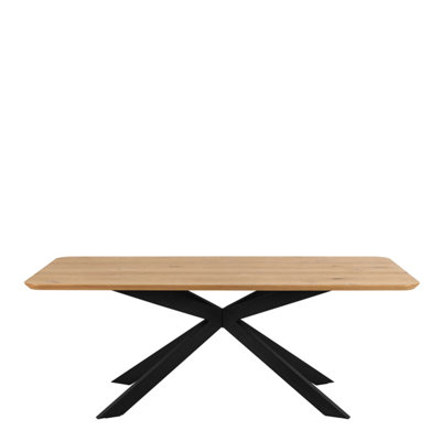 Perth 200cm Natural Oak Dining Table with Black Steel Legs