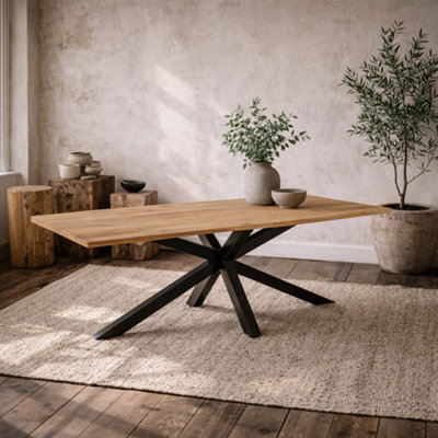 Perth 220cm Natural Oak Veneer Rectangular Dining Table with Black ...