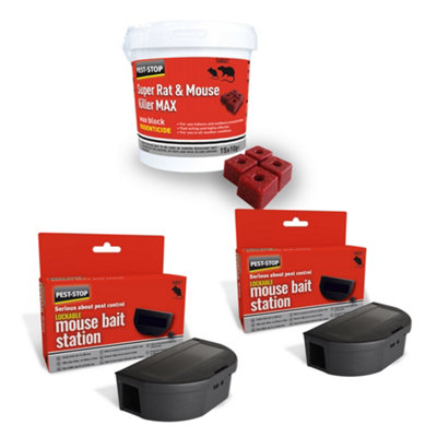Pest-Stop Rodent Control Set: 1x Wax Blocks 150g & 2x Lockable Mouse ...
