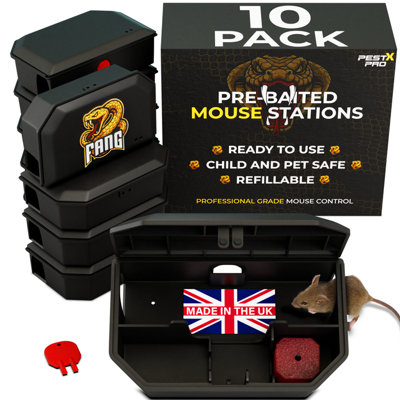 Pest X Pro Fang Pre Baited Mouse Bait Stations 10 Pack - Secure Indoor ...