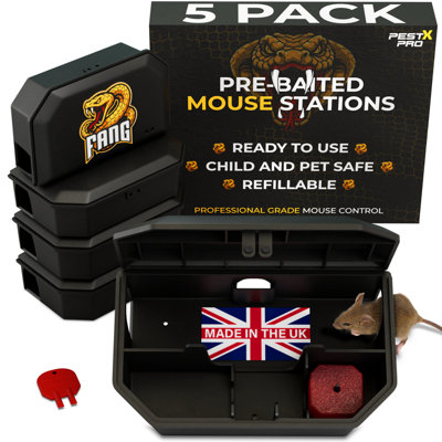 Pest X Pro Fang Pre Baited Mouse Bait Stations 5 Pack - Secure Indoor ...