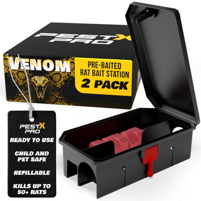 Pest X Pro Venom Rat Bait Station 2 Pack Pre-Baited, Ready-to-Use ...