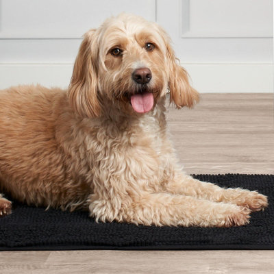 Pet Drying Mat Noodle Microfiber Quick Dry Dog Rug Towel Travel - Black