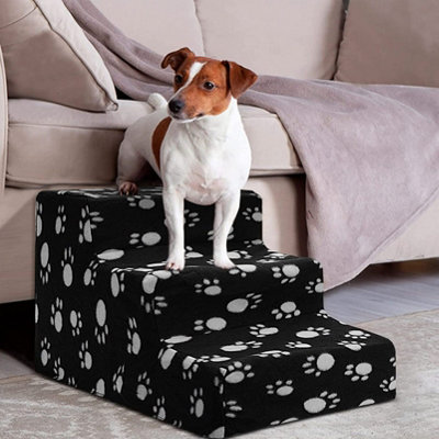 Pet Stairs 3 Steps Ladder Soft Stairs for Small Dogs & Cats - Black