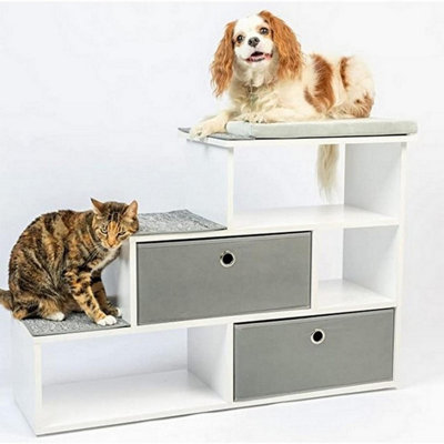 PetFusion Pet Step Window Perch White Bookshelf with Storage Baskets ...