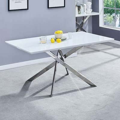 Petra Large Glass Top High Gloss Dining Table In White | DIY at B&Q