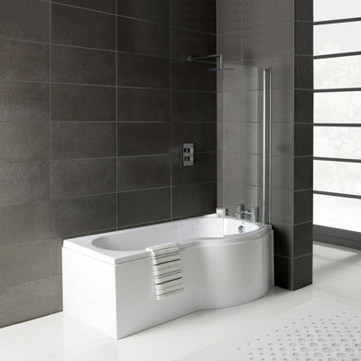 Petra P Shaped Reinforced Bath / Panel White & Screen 1500mm RH | DIY ...