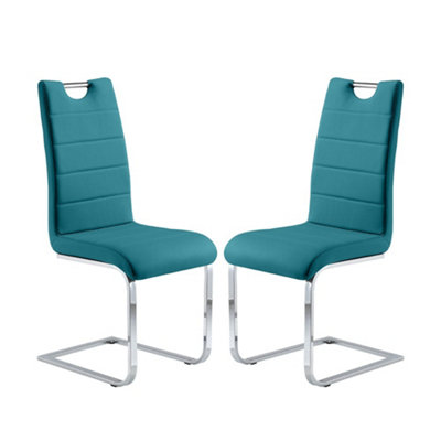 Petra Teal Faux Leather Dining Chairs In Pair