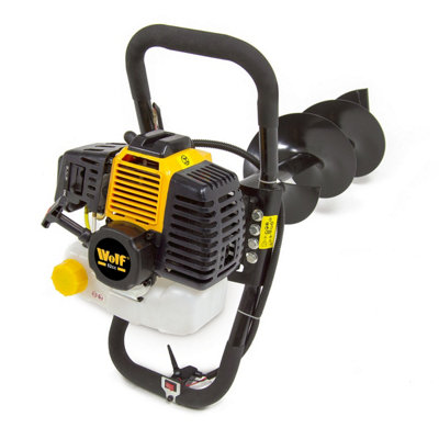 Petrol Earth Auger Wolf 52cc Fence Post Garden Drill with 2 Extensions