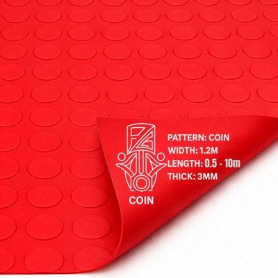 PG Floor PVC Matting Roll 3.5m x 1.2m, Red Coin Non Slip Mat, Heavy ...